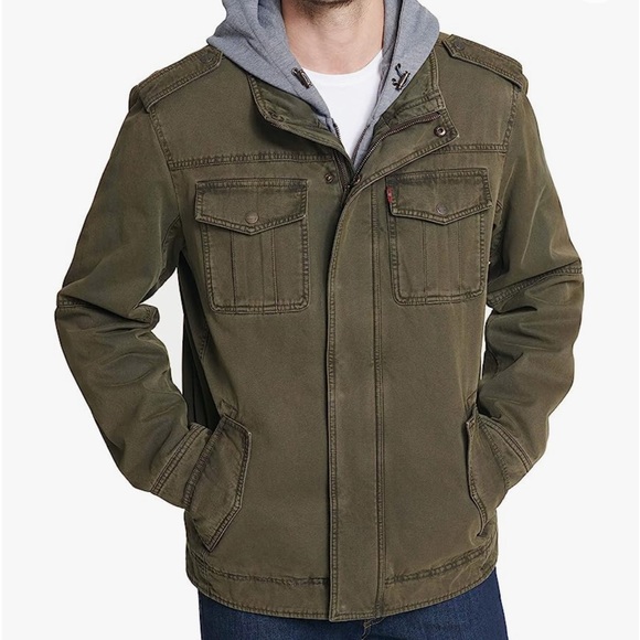 Levi's | Jackets & Coats | New Levis Washed Cotton Hooded Military ...